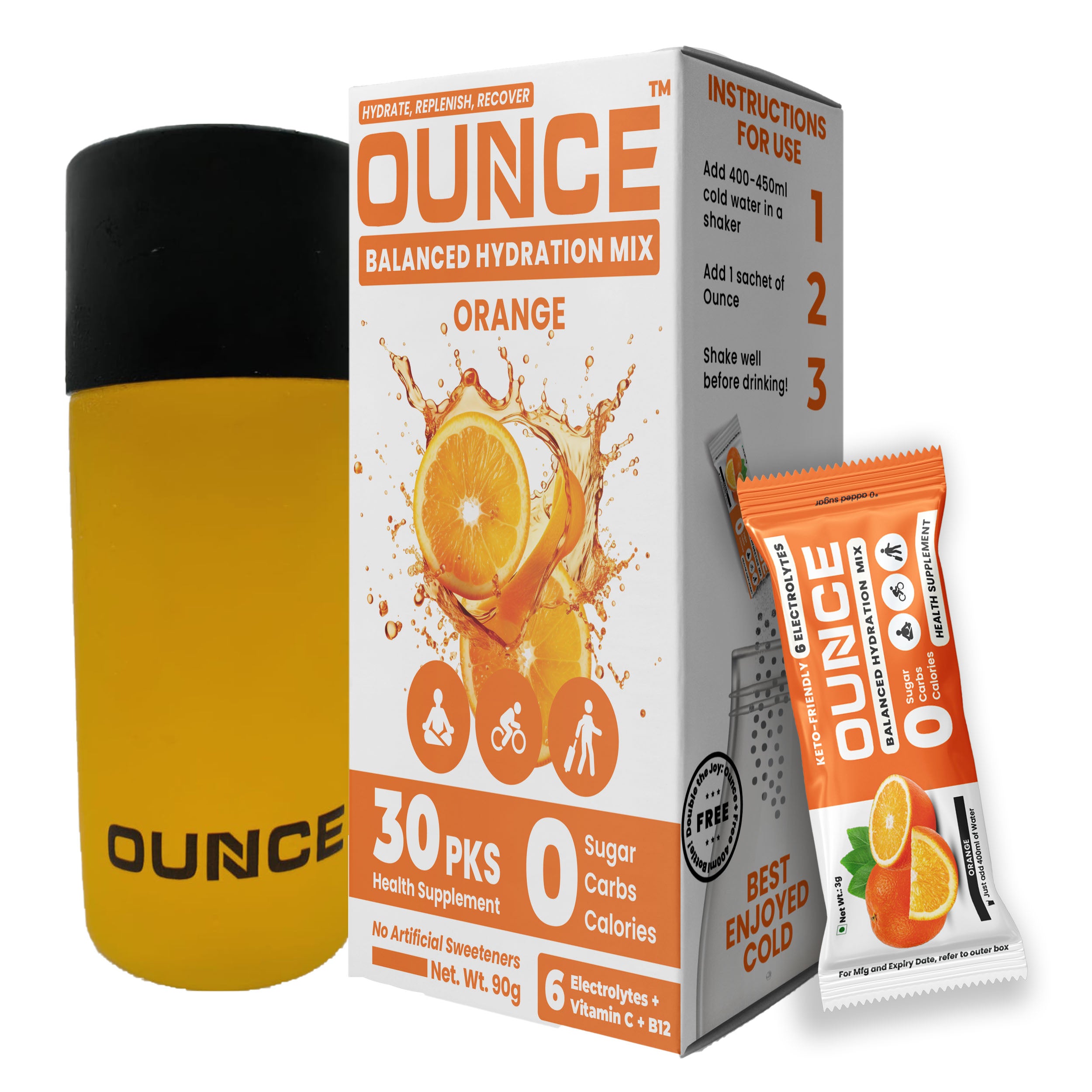 Ounce Electrolyte Powder Sugar Free - 30 Orange Hydration Powder Drink